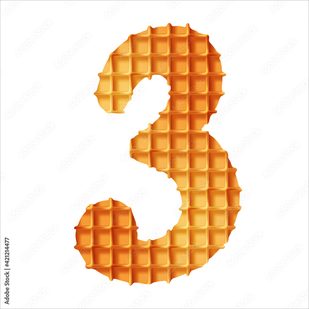 Delicious crispy waffles in the shape of numbers. Vector illustration ...