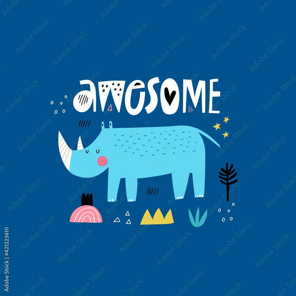 Awesome hand drawn lettering word with doodle decorations and cute ...