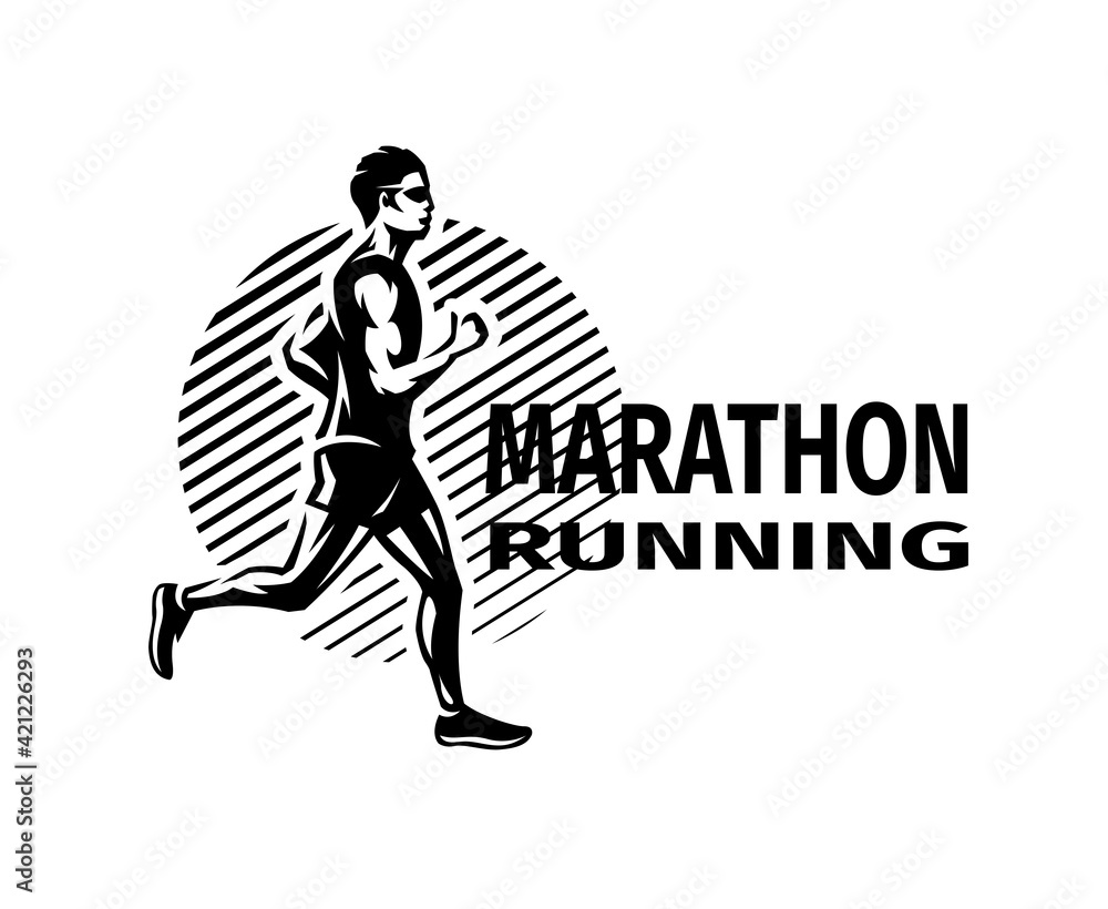Run marathon. Running man, Logo, emblem. Vector illustration. Stock ...
