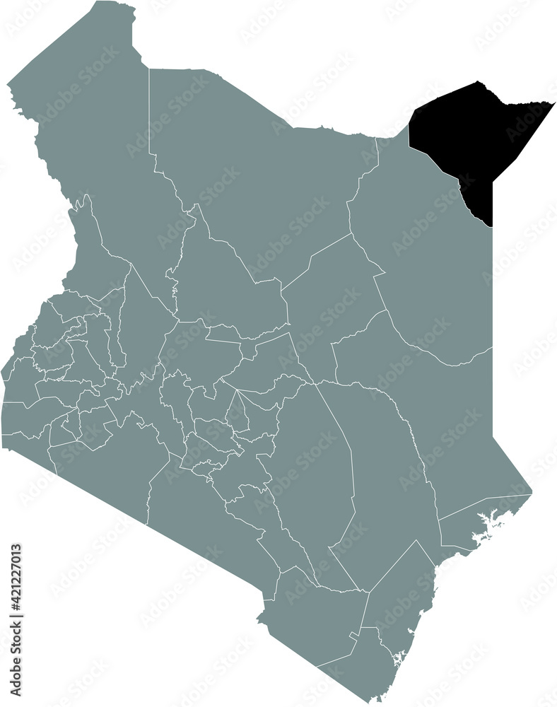 Vecteur Stock Black highlighted location map of the Kenyan Mandera county inside gray map of the ...
