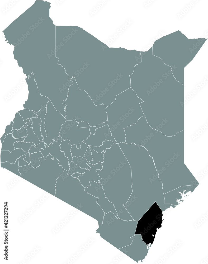 Black highlighted location map of the Kenyan Kilifi county inside gray ...