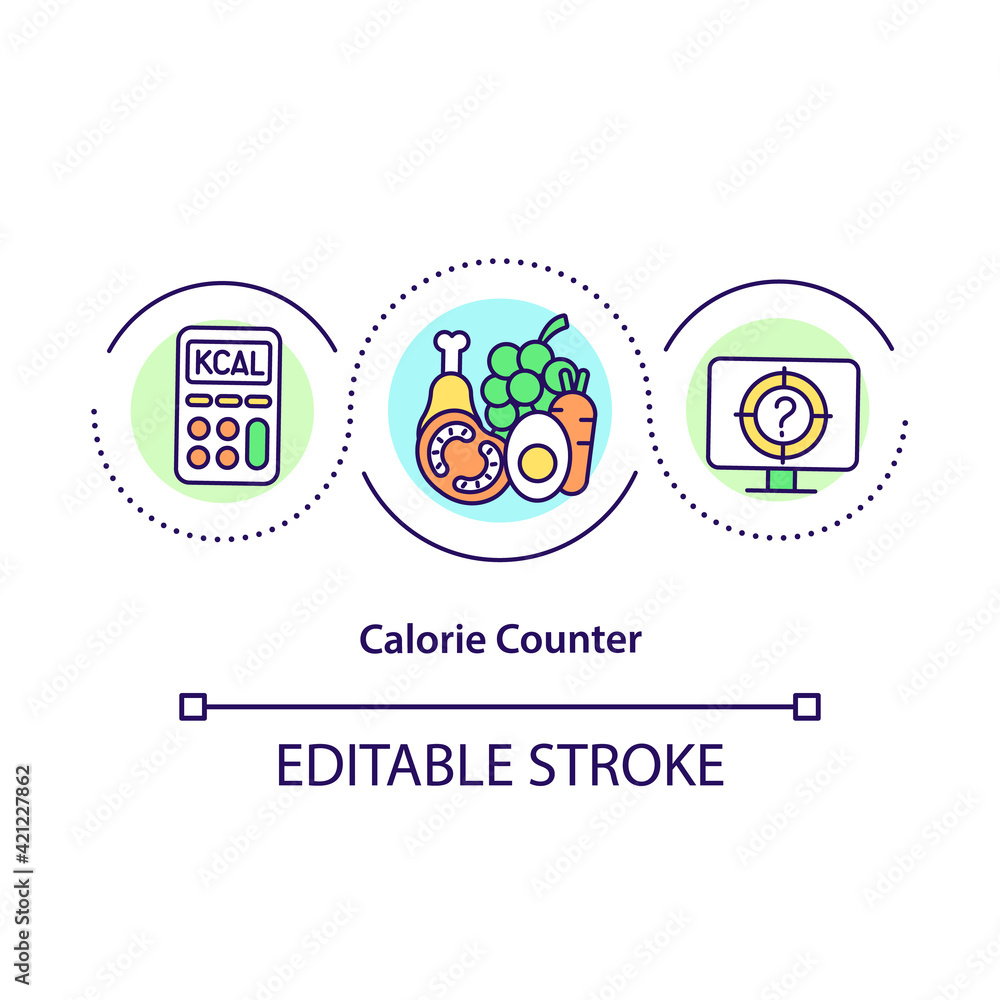 Calorie counter concept icon. Calculating carbohydrates and cholesterol ...