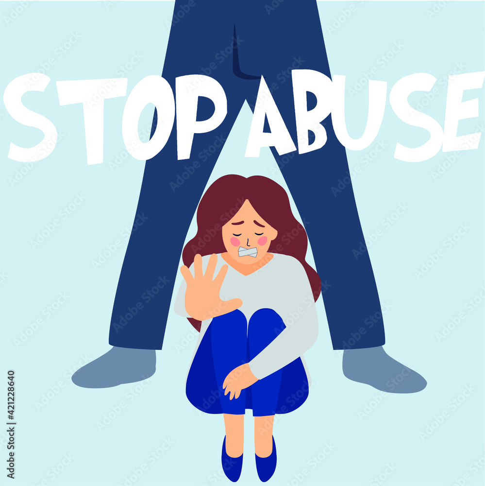 Flat abused woman character. Stop bullying banner. Depressed young ...