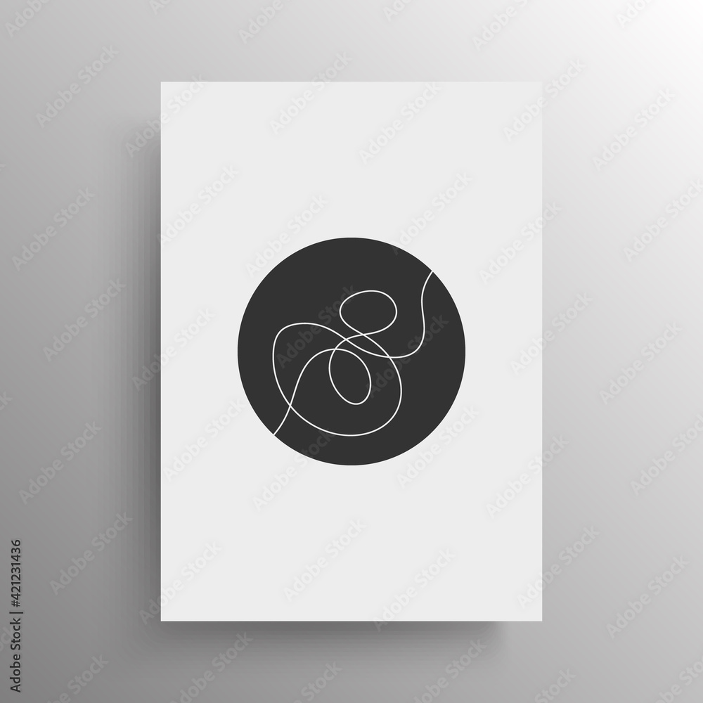 Minimalist abstract white continuous line art in the black circle for ...
