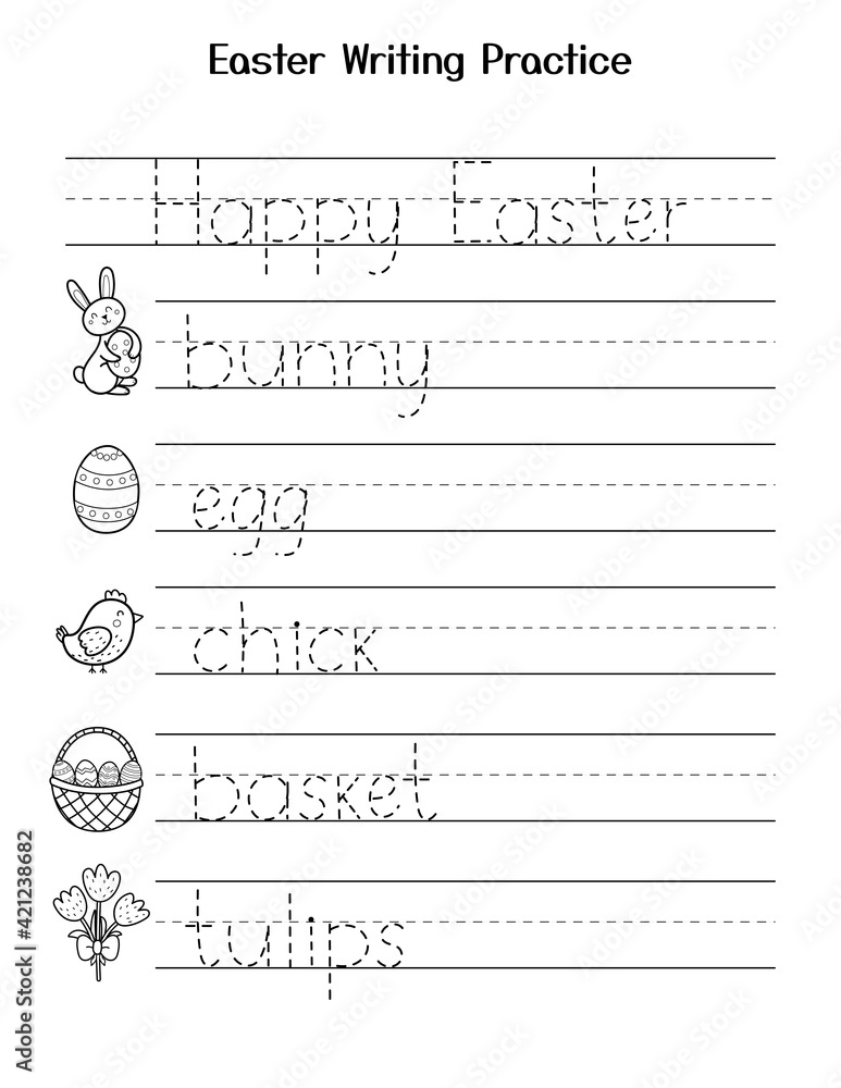 Easter tracing words worksheet for kids. Handwriting practice activity ...