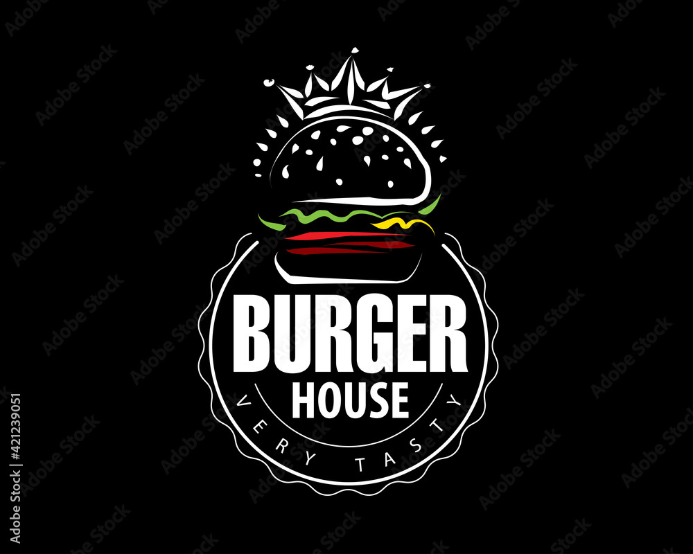Hand drawn vector burger logo on black background Stock Vector | Adobe ...