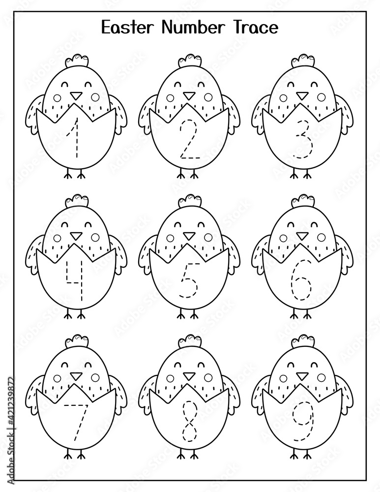 Trace numbers Easter worksheet with cute chicks. Handwriting practice ...