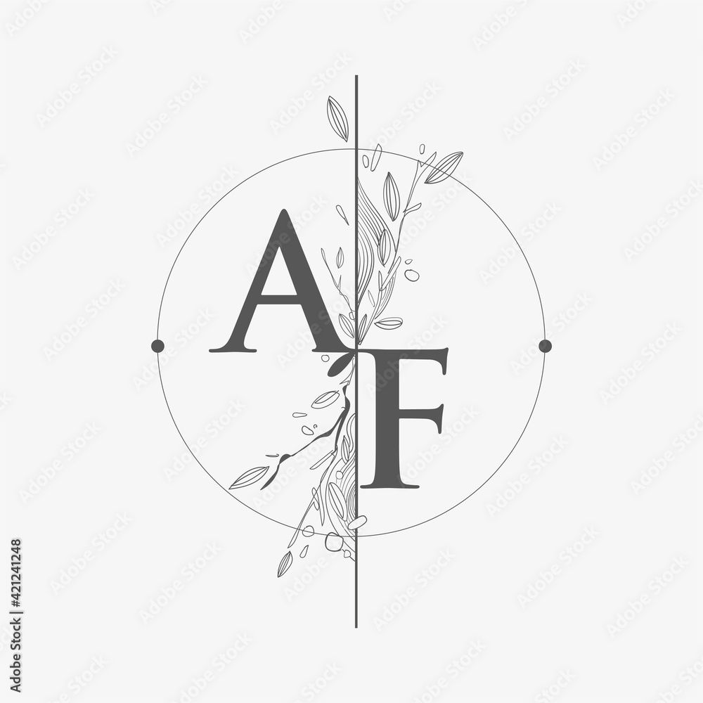 Letter AF Initial Logo with Hand Draw Floral, Initial Wedding Font Logo ...