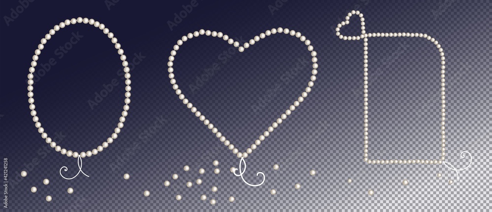 Set of pearl frames with different shapes on transparent background ...
