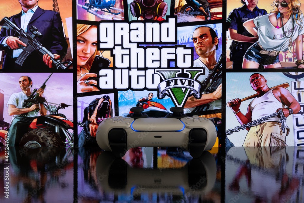 GTA VI on screen with Playstation 5 controller. 18th Mar, 2021, Sao ...