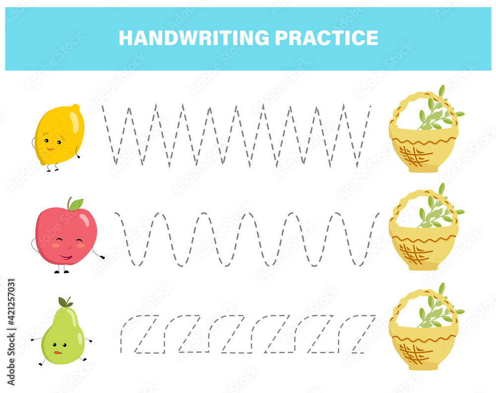 Handwriting practice for preschool children. Tracing lines with ...