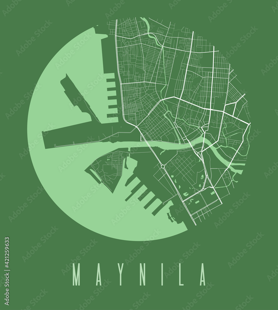 Manila map poster. Decorative design street map of Manila city ...