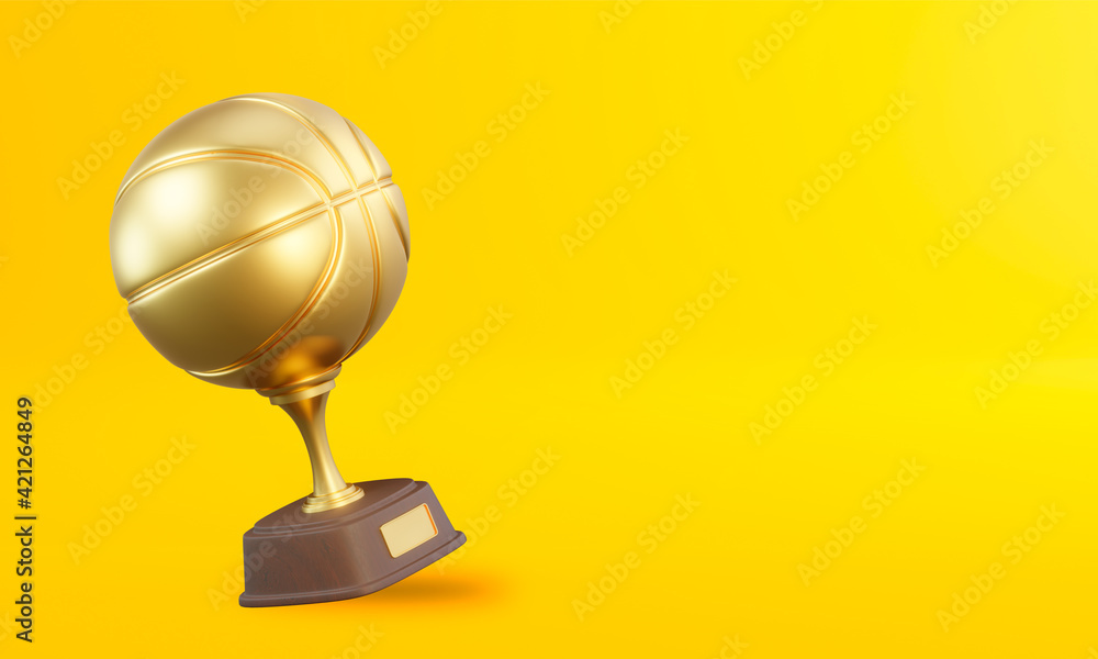 Basketball trophy cup on yellow background. Sport tournament award ...