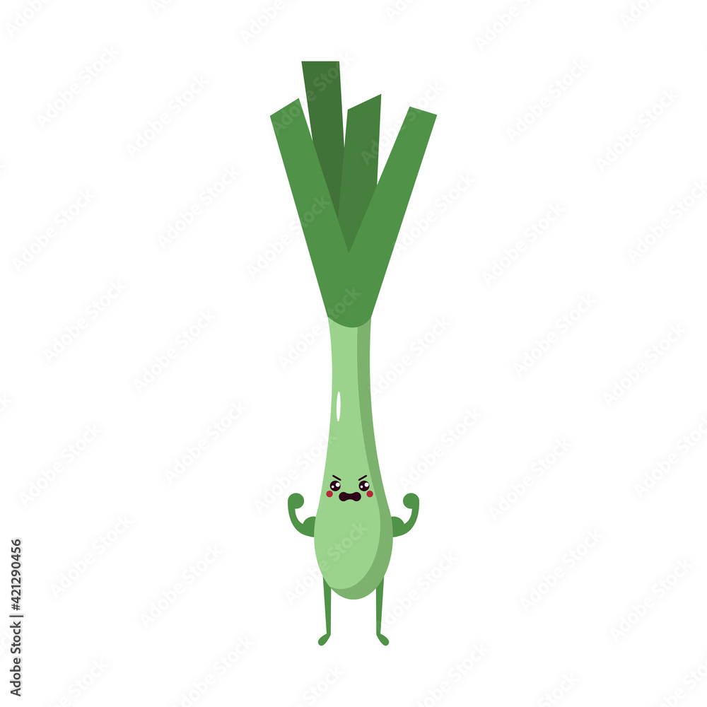 Isolated scallion cartoon kawaii. Cartoon of a vegetable - Vector ...