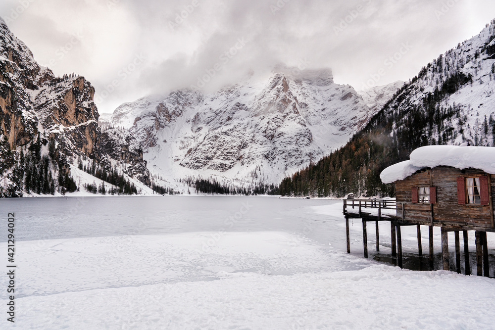 Lago di Braies, inverno Stock Photo | Adobe Stock