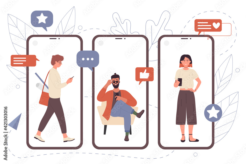 People chatting, online communication vector illustration. Cartoon ...