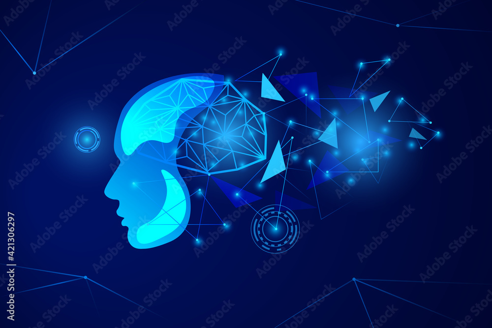 Artificial intelligence simulation clipart. Blue abstract cyborg head ... Artificial intelligence simulation clipart. Blue abstract cyborg head ...