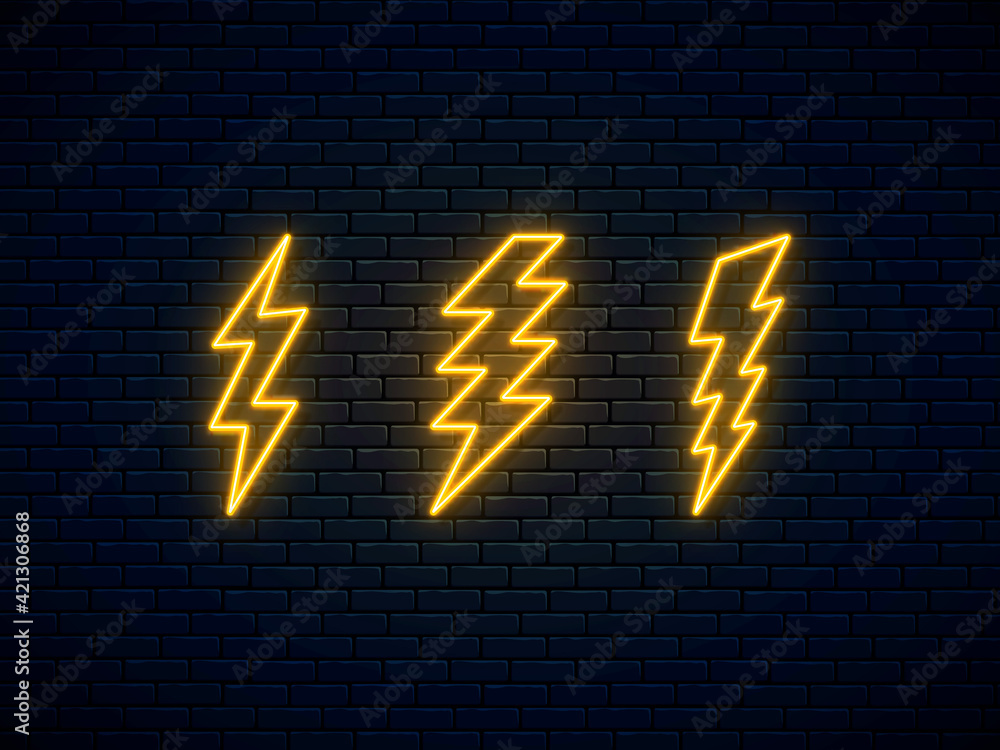 Neon lightning bolt set. Banner design, bright advertising signboard ...