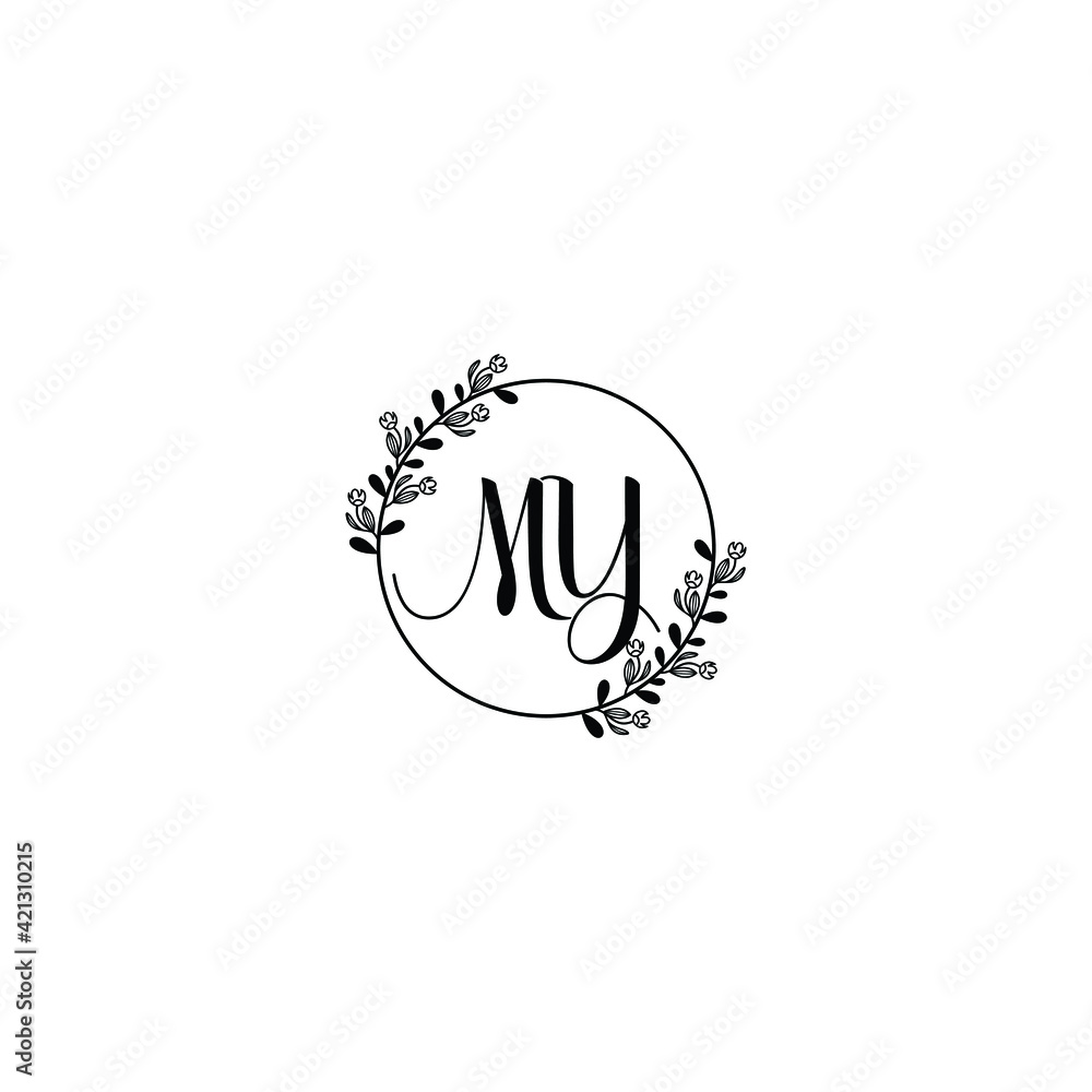 MY initial letters Wedding monogram logos, hand drawn modern ...