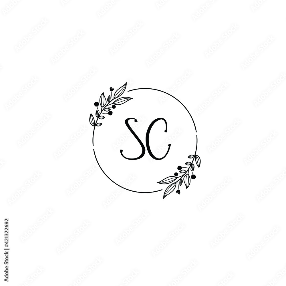 SC initial letters Wedding monogram logos, hand drawn modern ...