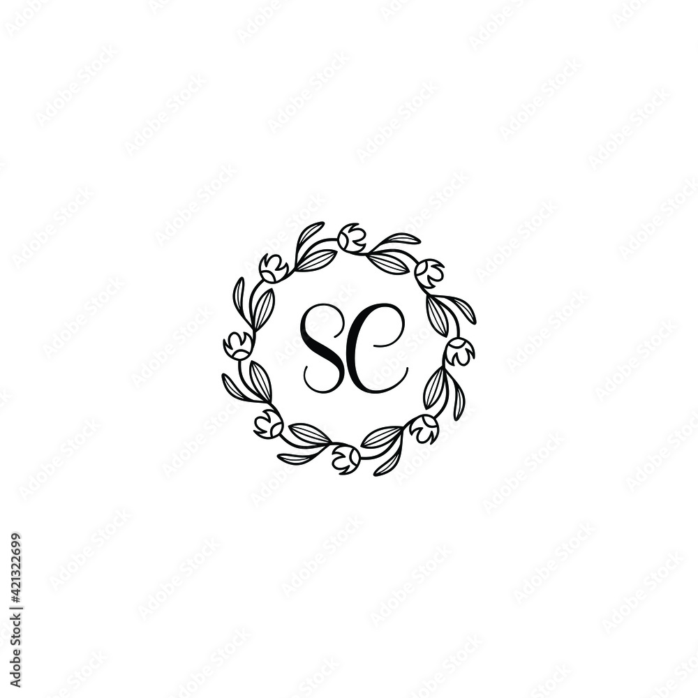 SC initial letters Wedding monogram logos, hand drawn modern ...
