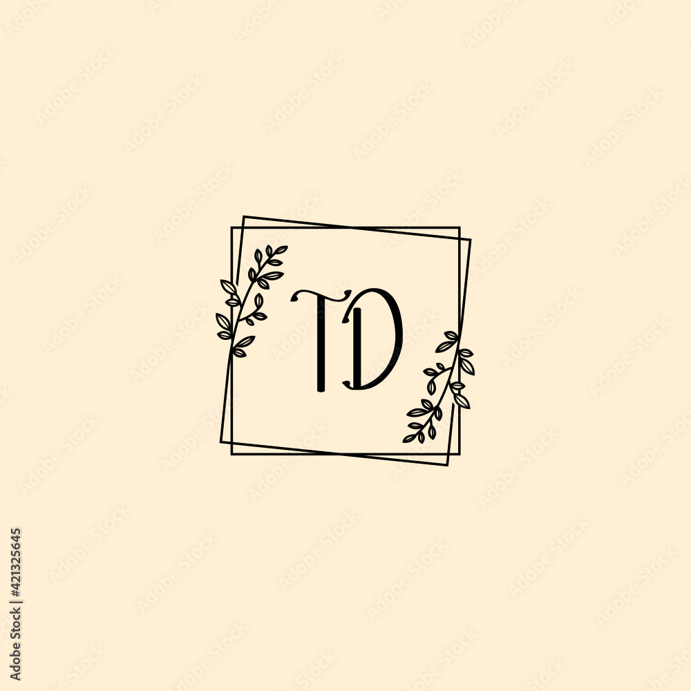 TD initial letters Wedding monogram logos, hand drawn modern ...