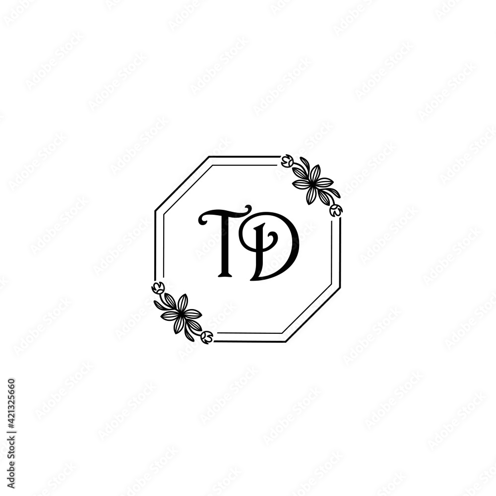 TD initial letters Wedding monogram logos, hand drawn modern ...