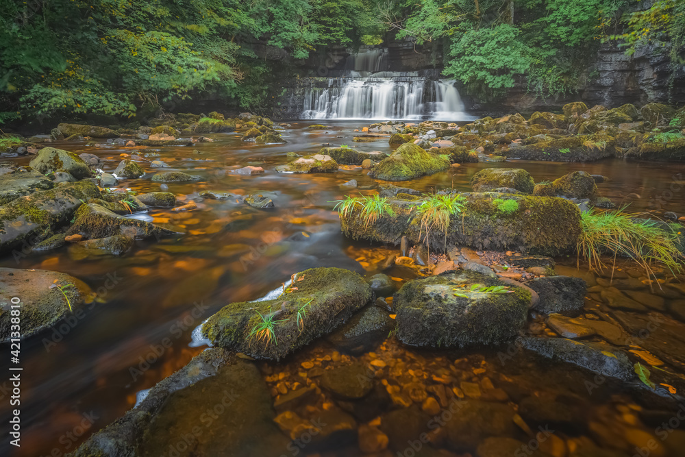 Beautiful nature waterfall scenery in a woodland forest at Cotter Force ...