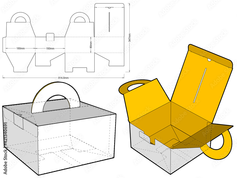 Folding Box With Handle (Internal measurement 15x15x8cm) and Die-cut ...