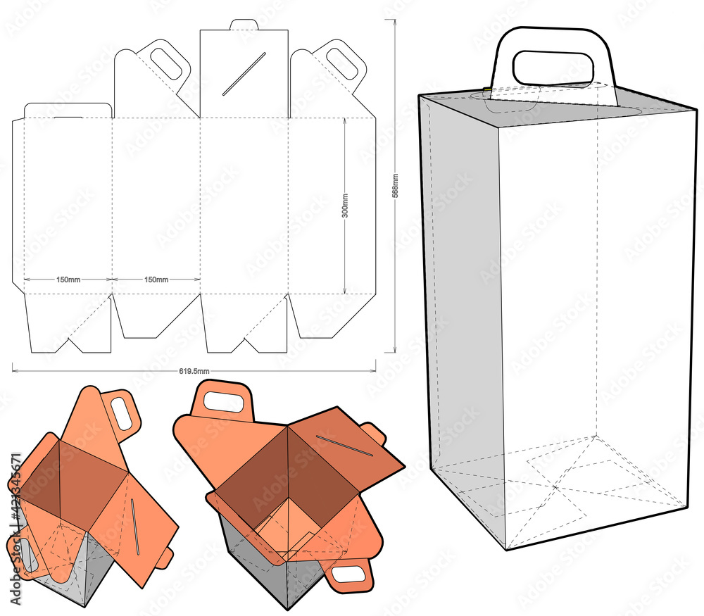 Folding Box With Handle (Internal measurement 15x15x30cm) and Die-cut ...