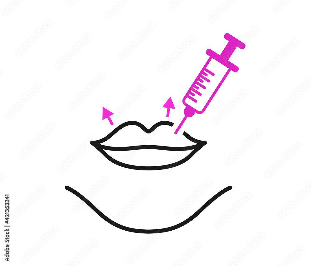 Lips, beauty salon concept, Lips and botox injection sign on white ...