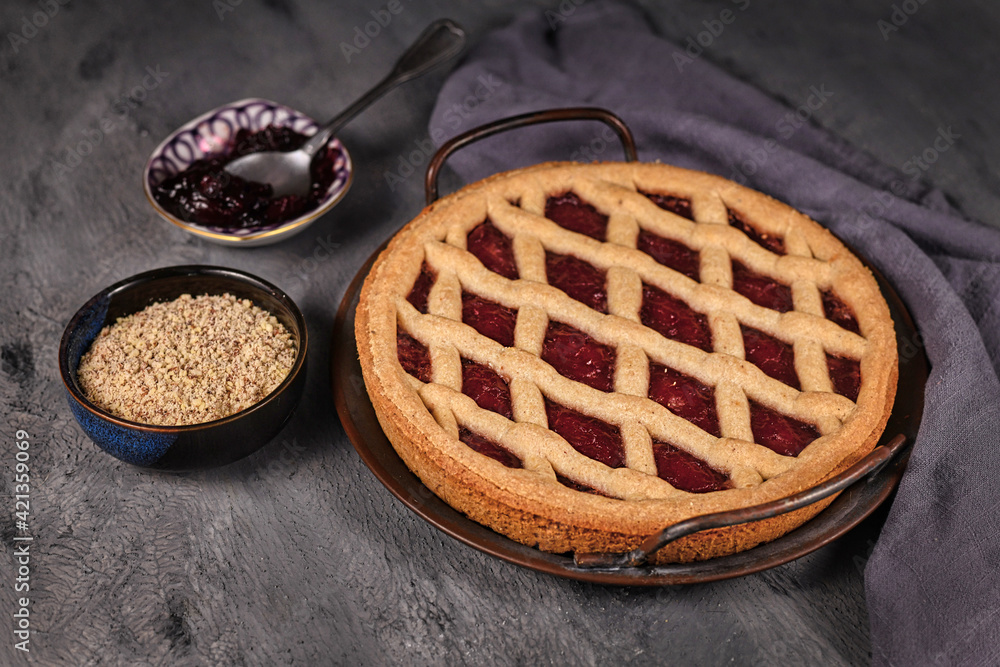 Homemade pie called 'Linzer Torte', a traditional Austrian shortcake ...