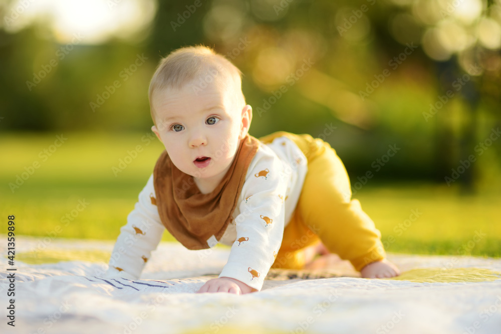 Cute baby boy rocking back and forth on hands and knees. Baby during ...