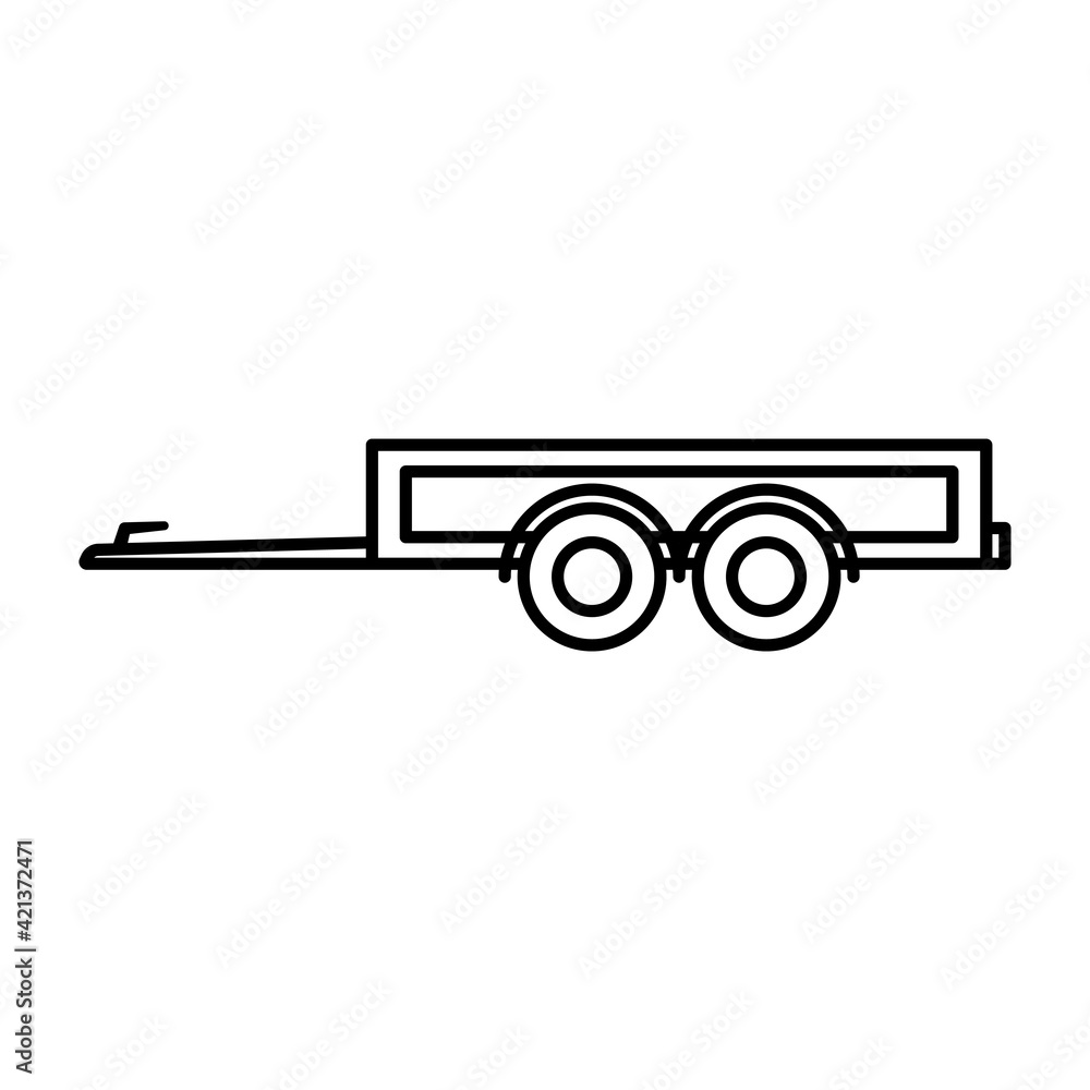 Small car trailer icon. Black contour linear silhouette. Side view ...