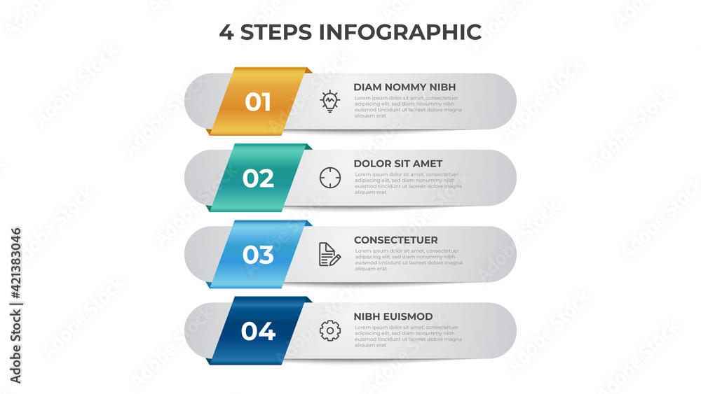 4 points of steps diagram, vertical list layout, infographic template ...