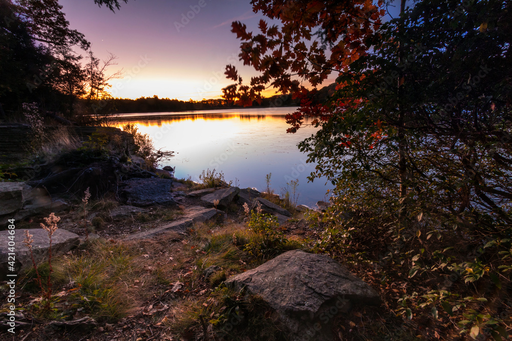 dramatic autumn landscape in North Lake campground in the Catskills ...