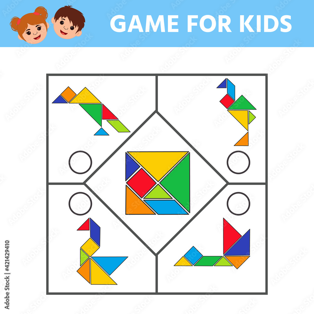 Educational logica kids game. Tangram. Puzzle. Printable worksheet for ...