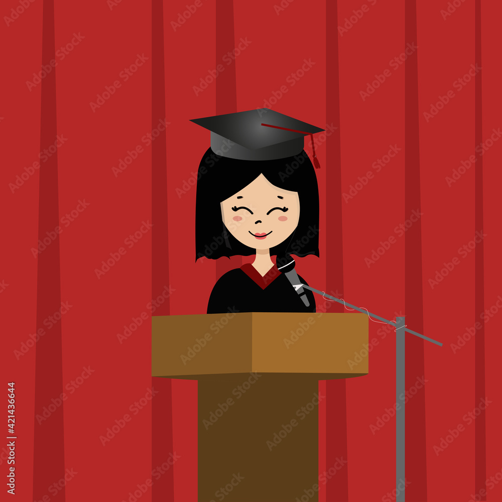 graduate Asian student wearing academic gown and graduation capn on ...