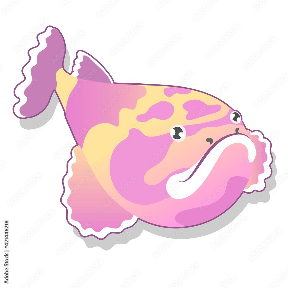 Funny pink fish isolated on white background. Vector illustration. Sea ...