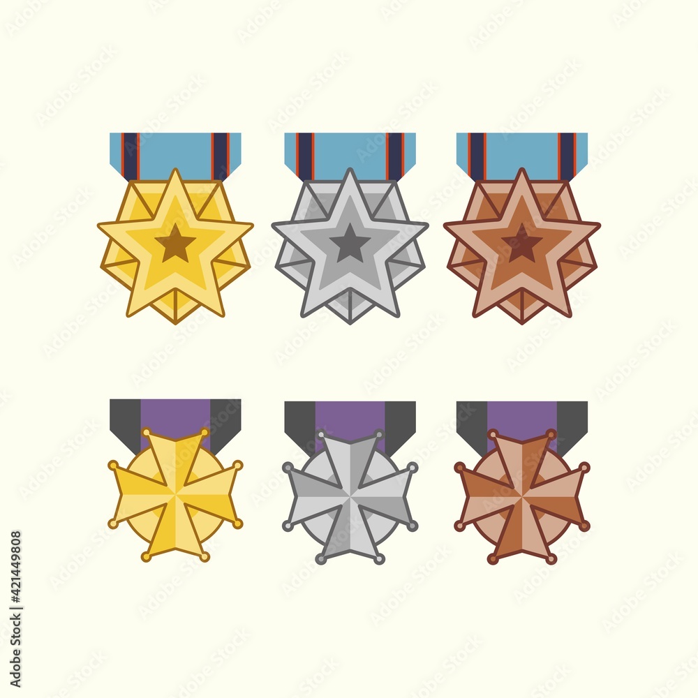 Gold silver bronze medal Set for video game, poster or animation in eps ...