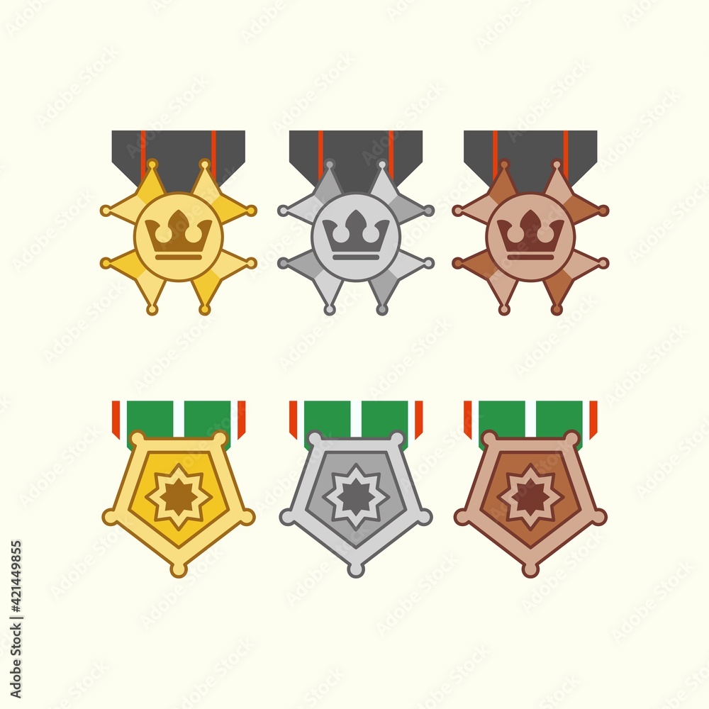 Gold silver bronze medal Set for video game, poster or animation in eps ...