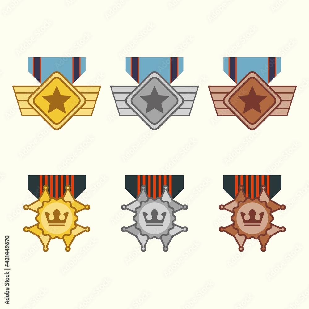 Gold silver bronze medal Set for video game, poster or animation in eps ...