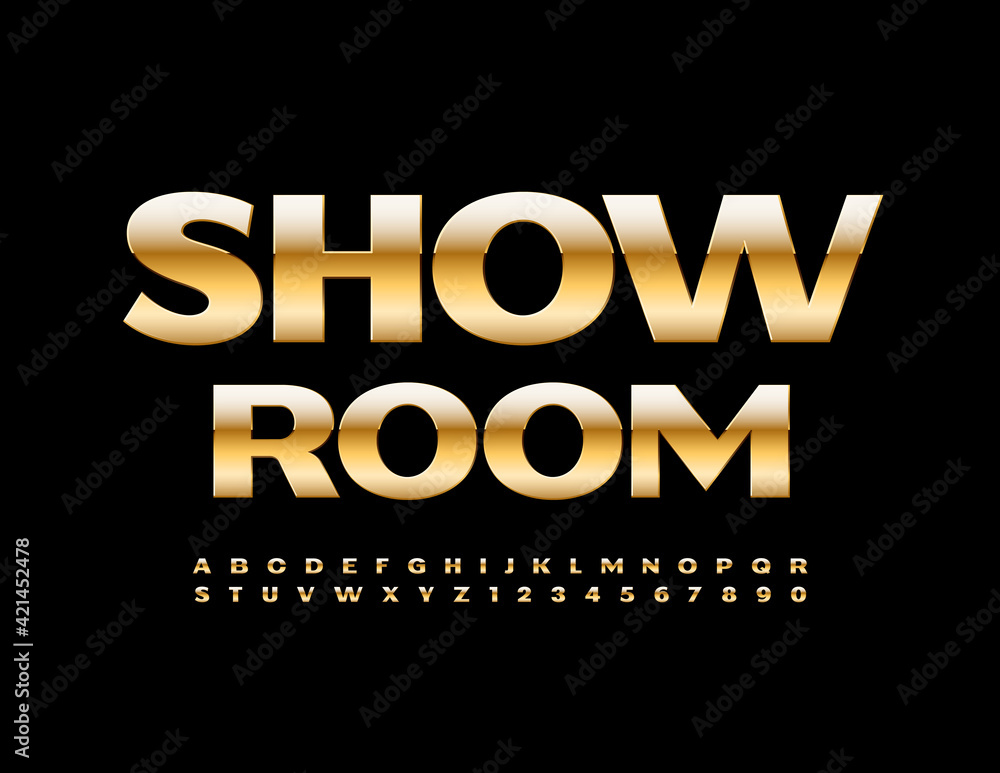 Vector elite logo Showroom for Business. Shiny chic Font. Gold Alphabet ...