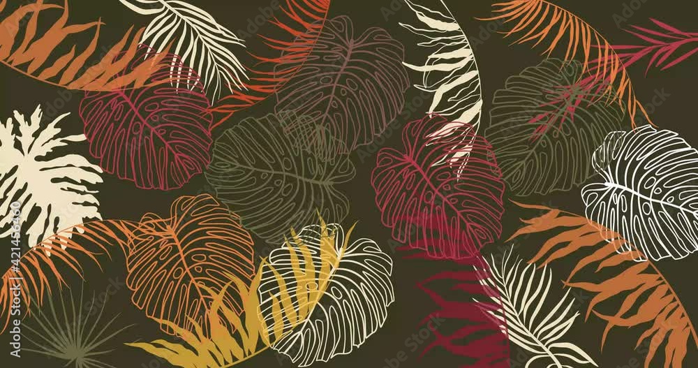 Animated tropical leaves of different colorful shades on green ...