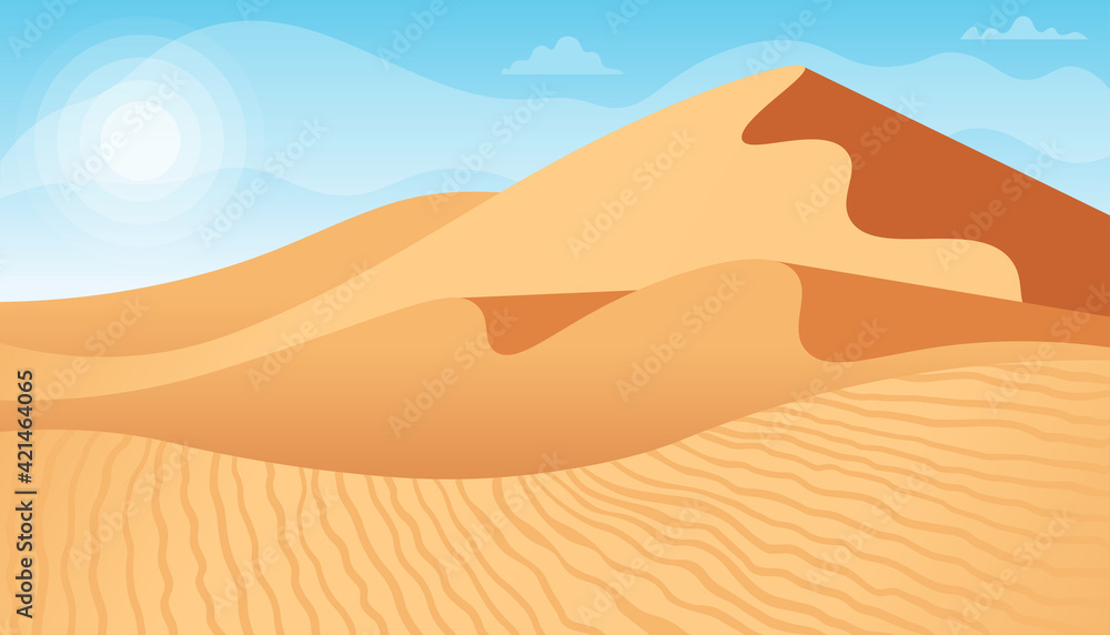 Desert landscape with Sand dunes. Vector illustration in flat style ...