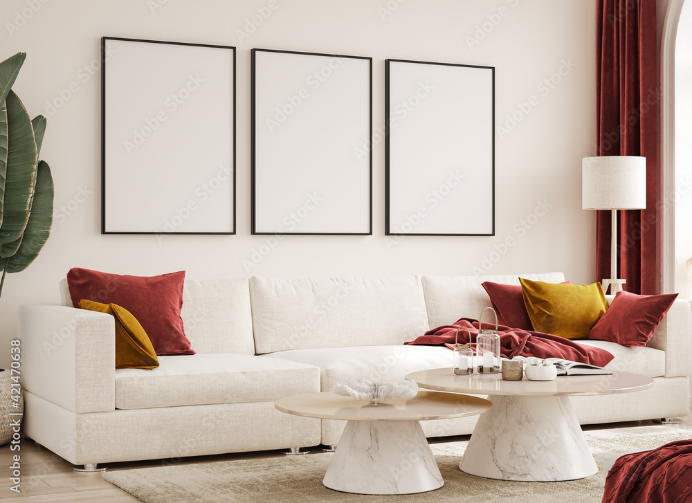 Poster mockup in modern interior background, 3d render Stock ...