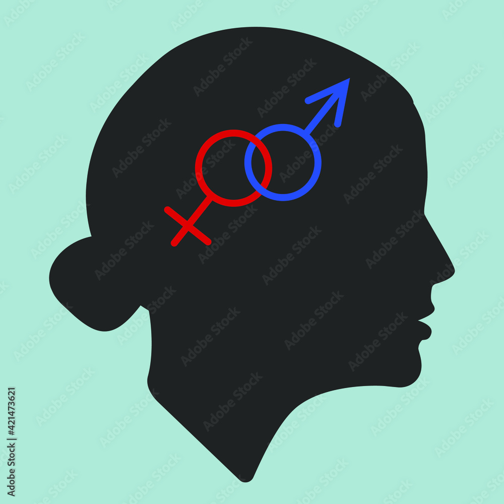 Silhouette. Silhouette of a woman with gender sign in head. Facial ...