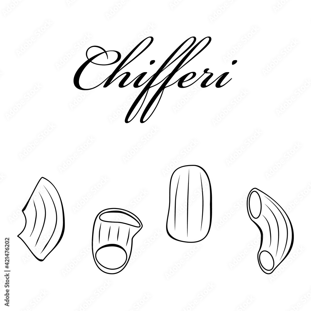 Chifferi pasta authentic Italian pasta. Hand drawn. Vector illustration ...