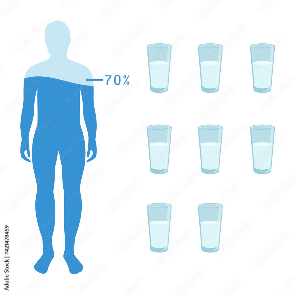 Water balance poster with human body symbols flat isolated vector ...