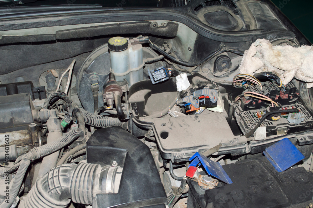 Fuse box under the hood of the car Stock Photo | Adobe Stock